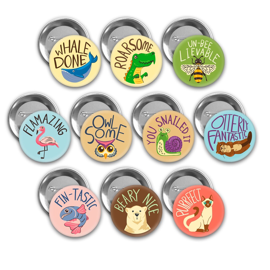 Kids Positive Reward Pin Back Buttons. Set of 10. 3 Pin Sizes to Choose ...