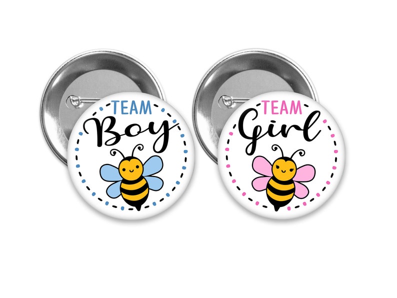 Team Boy or Girl Bee Gender Reveal Pins: Baby Shower Favors - Etsy