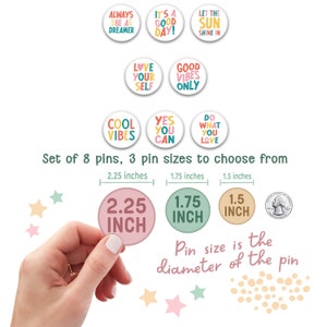 Positive Thinking Pin Back Buttons. Set of 8. 3 Pin Sizes to Choose ...