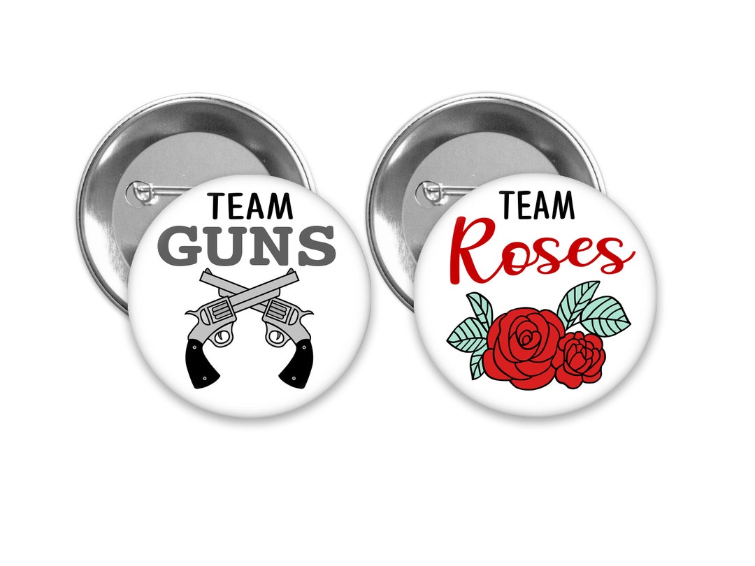 Team Guns and Team Roses Gender Reveal Pins. Red Rose With Green Leaves ...