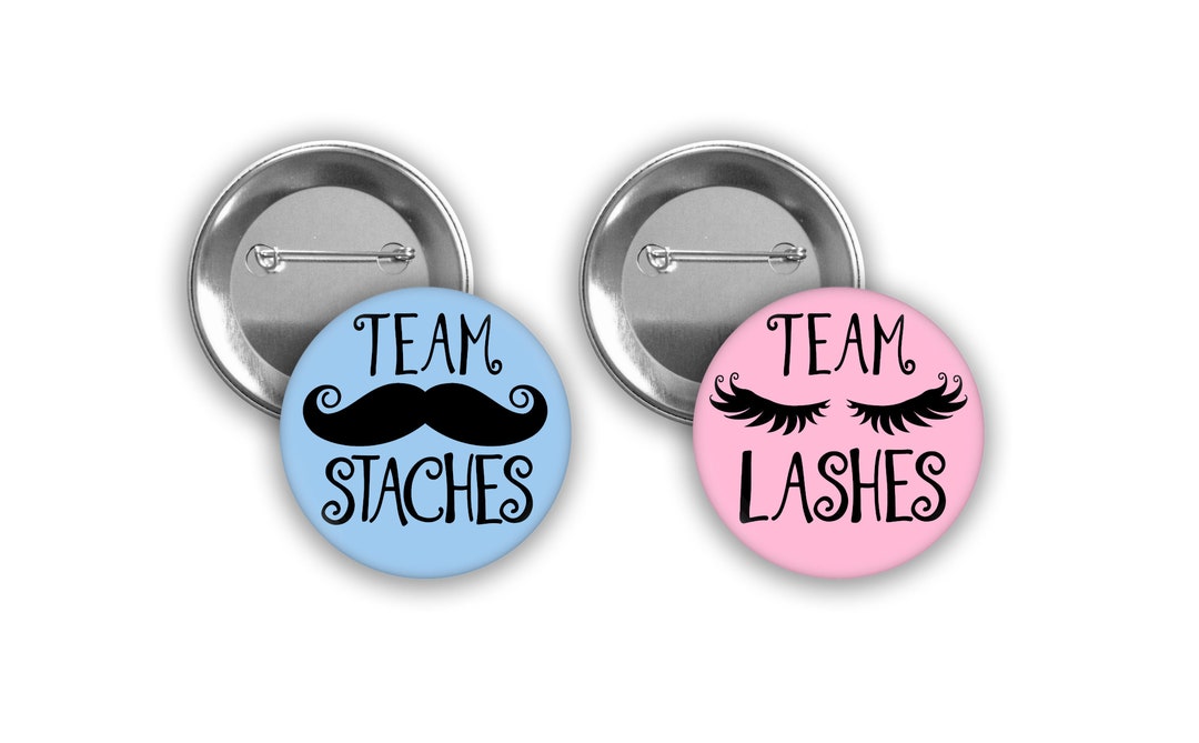 Team Lashes or Team Staches Gender Reveal Pins. Pink and Blue. 2 Pin ...
