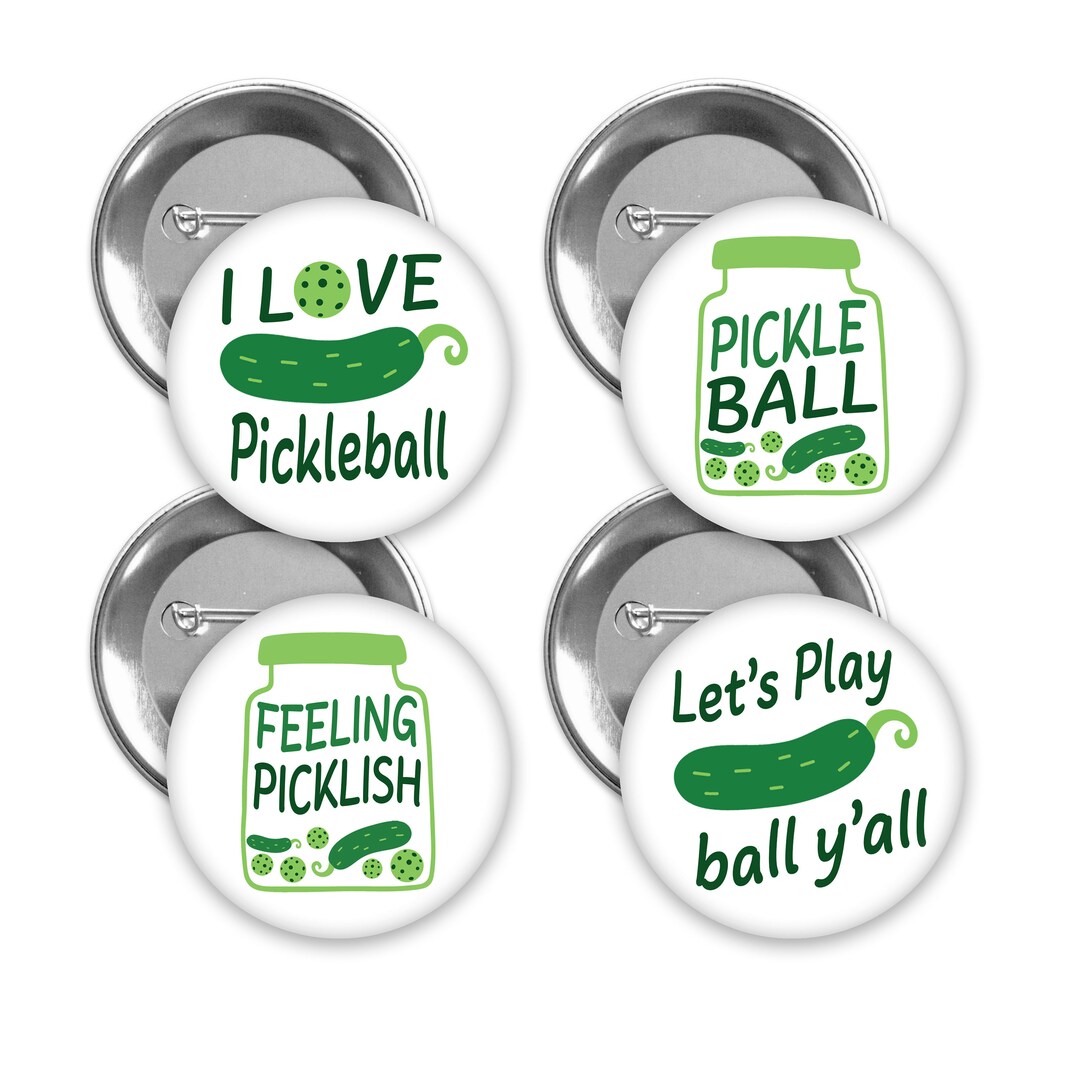 Pickleball Themed Pin Back Buttons. Set of 4. 2 Pin Sizes to Choose ...