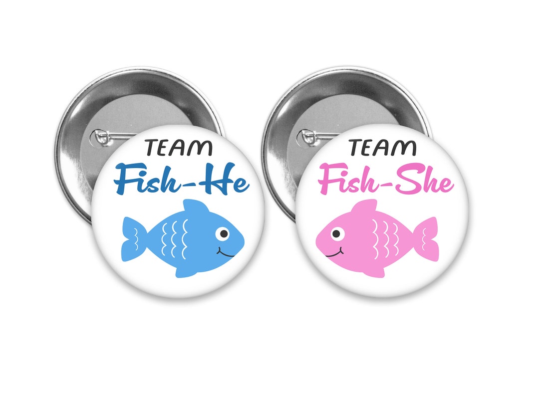 Team Fish-she and Team Fish-he Gender Reveal Pins With Pink and Blue ...