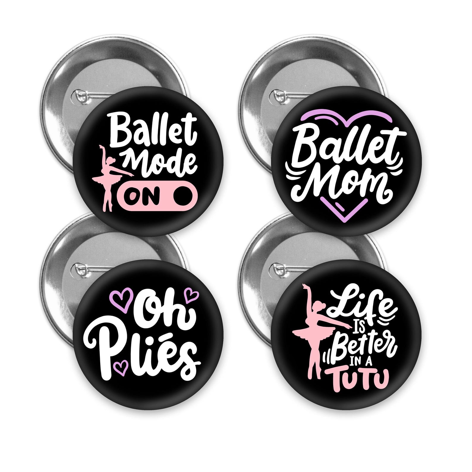 Ballet Themed Pin Back Buttons. Set of 4. 3 Pin Sizes to Choose From ...
