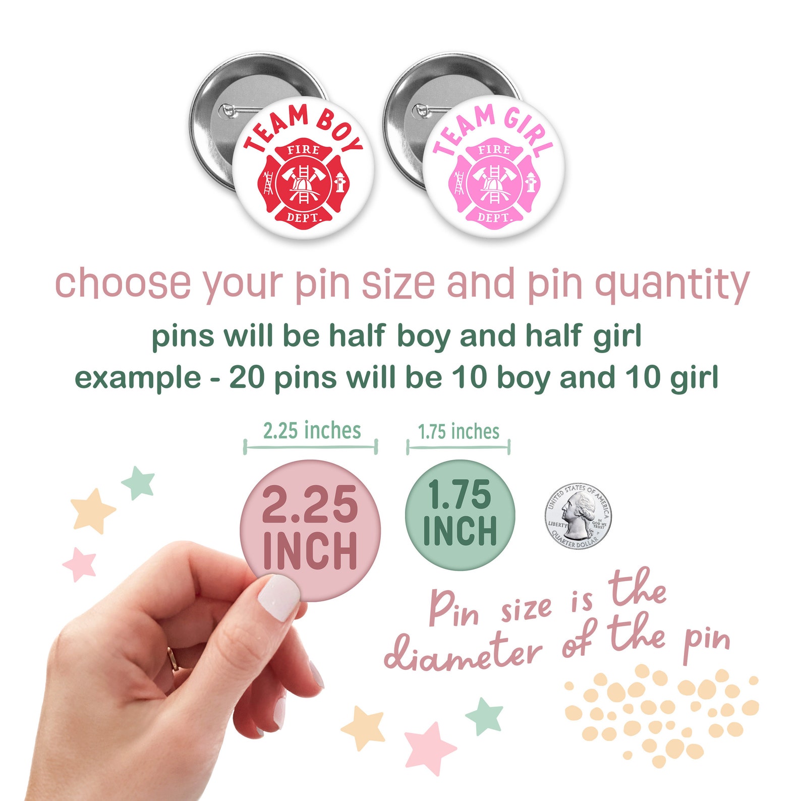 Firefighter Gender Reveal Pins: Team Boy, Team Girl Badges - Etsy