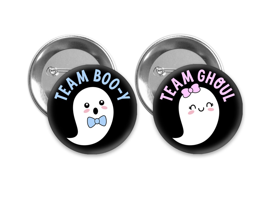 Team Ghoul Team Boo-y Gender Reveal Pins. Black Background With Light ...