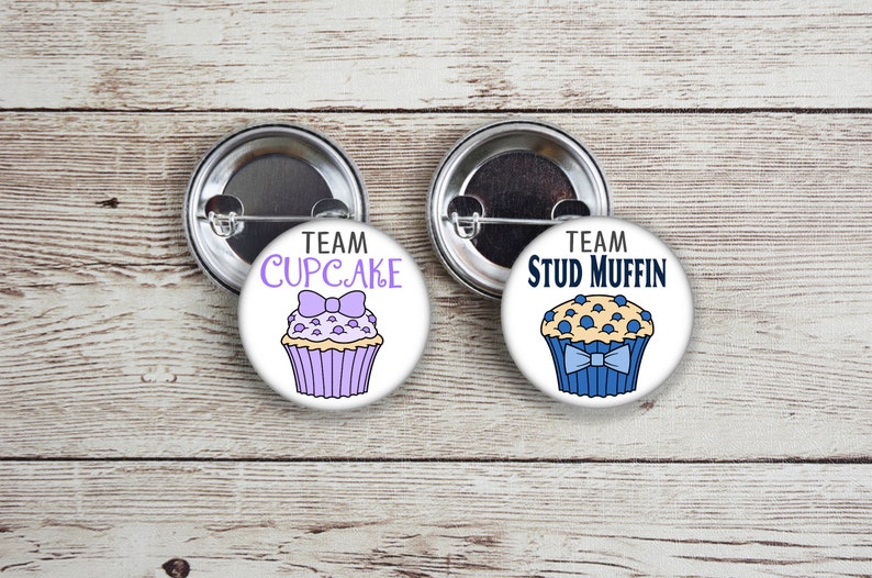 Team Cupcake and Team Stud Muffin Gender Reveal Pins With - Etsy