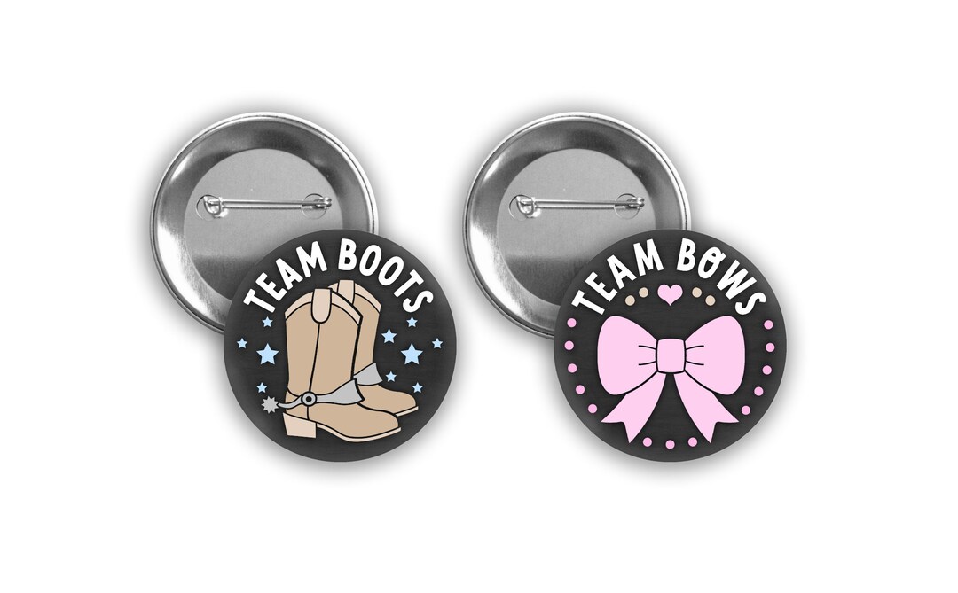 Team Boots or Team Bows Themed Gender Reveal Party Pins. Pink Bow and ...