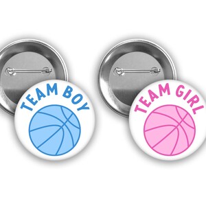 Team Girl and Team Boy Pink and Blue Basketball Gender Reveal Pins. 2 ...
