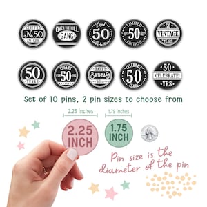 50th Birthday Chalkboard Style Pins. Set of 10. 2 Pin Sizes to Choose ...