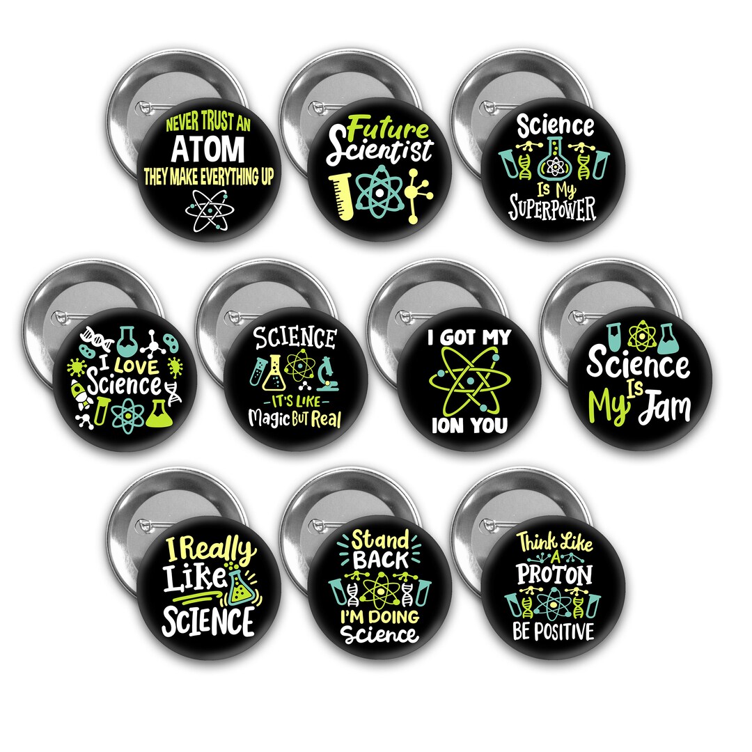 Science Themed Pin Back Buttons. Set of 10. 3 Pin Sizes to Choose From ...