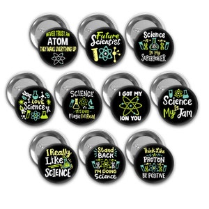 Science Themed Pin Back Buttons. Set of 10. 3 Pin Sizes to Choose From ...