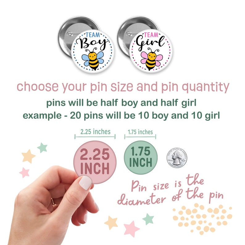 Team Boy or Girl Bee Gender Reveal Pins: Baby Shower Favors - Etsy