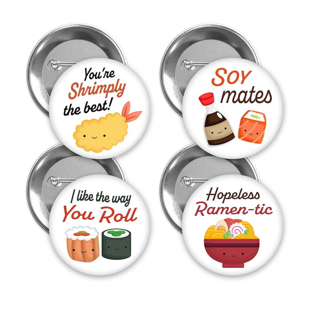 Sushi Food Pun Pinback Buttons - Set of 4 - Valentine's Day - Etsy
