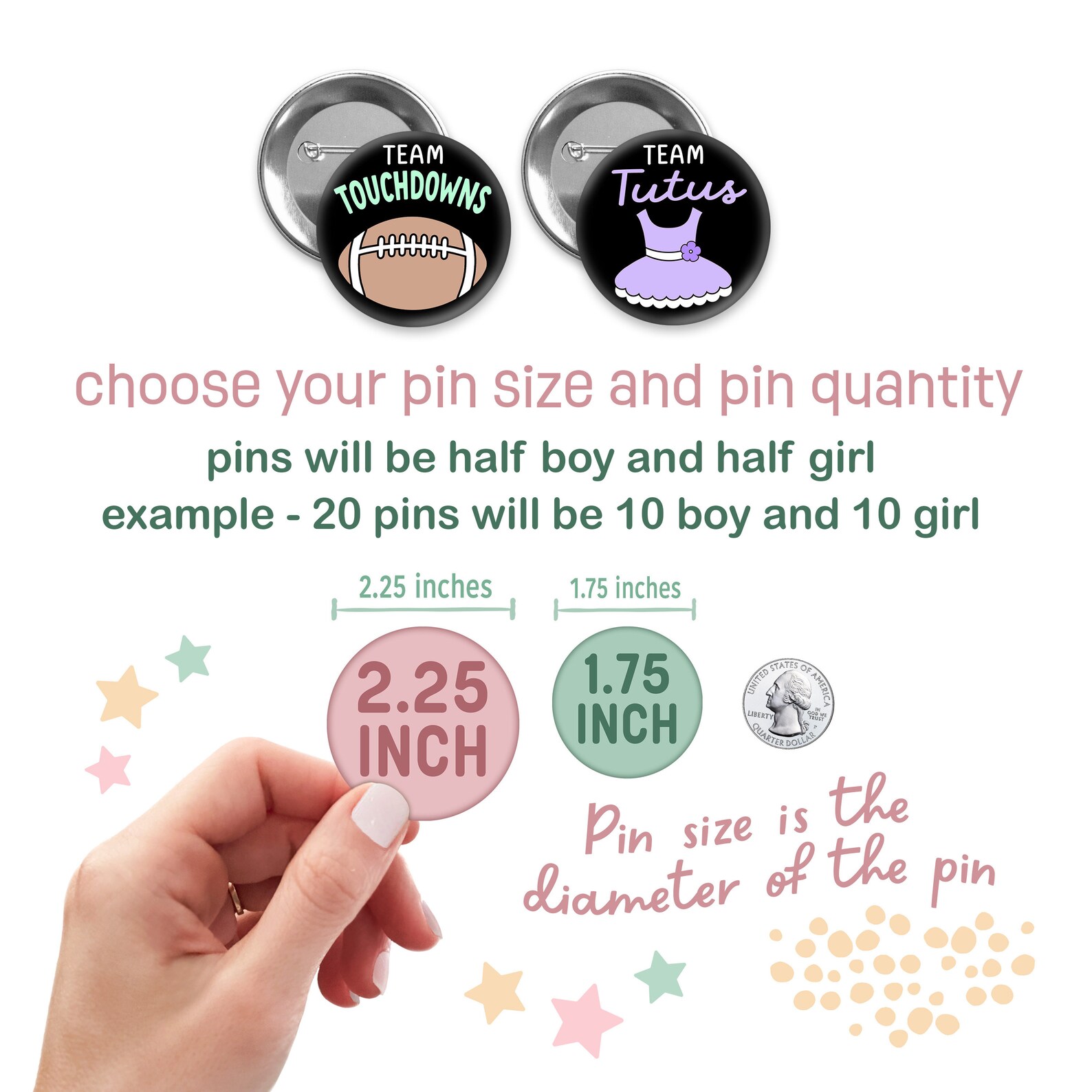 Team Touchdowns and Team Tutus Gender Reveal Pins - Etsy