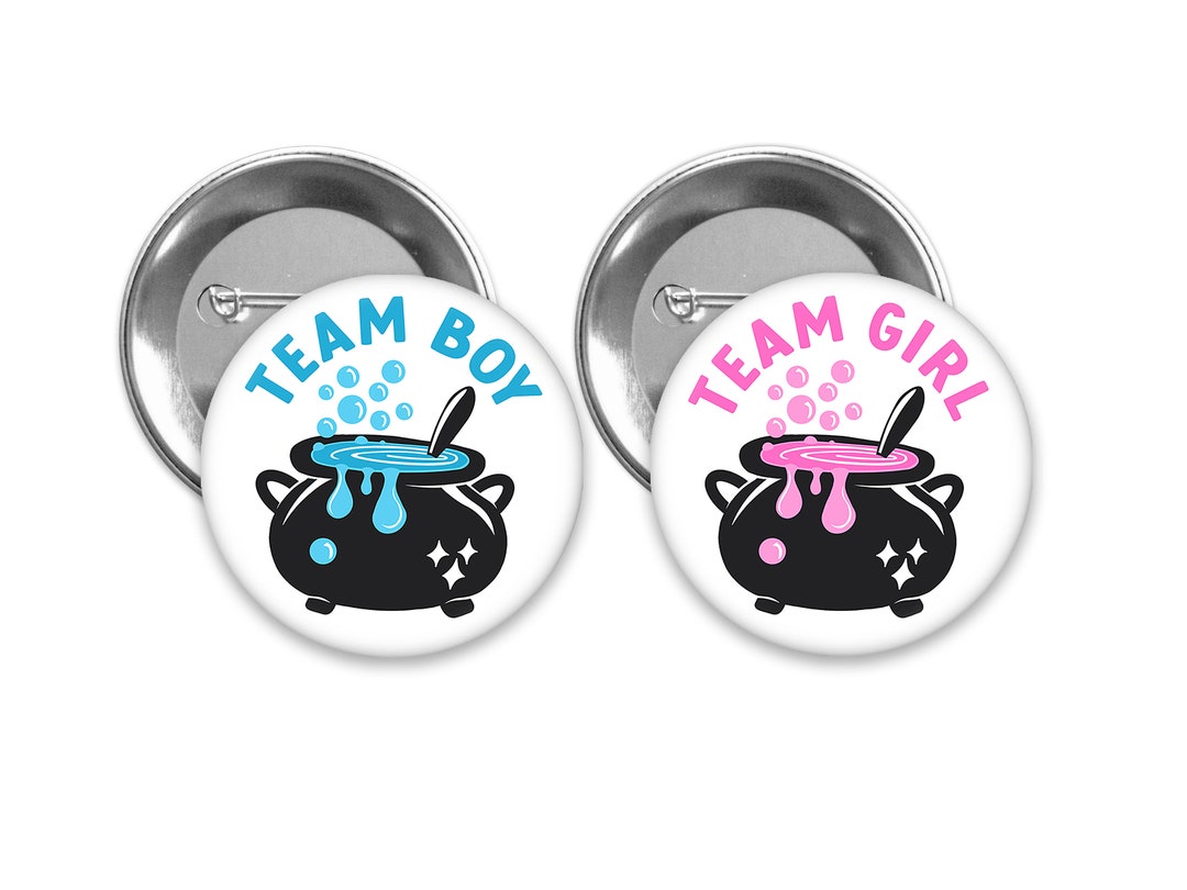 Team Girl and Team Boy Cauldron Gender Reveal Pins With Pink and Blue ...