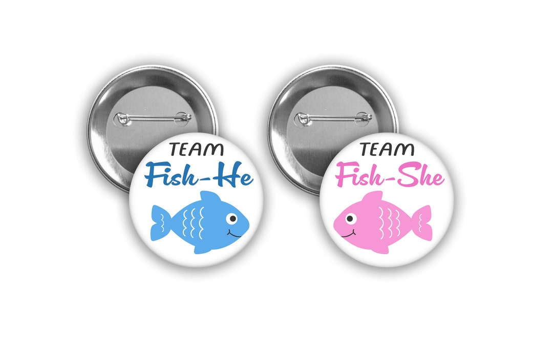 Team Fish-she and Team Fish-he Gender Reveal Pins With Pink and Blue ...