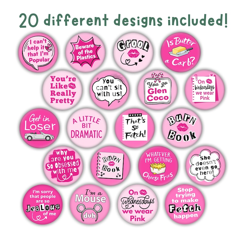 Mean Girls Pin Back Buttons. Set of 20. - Etsy