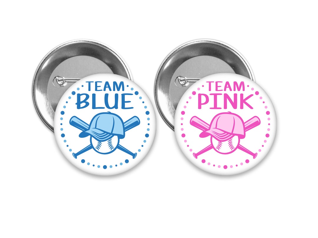 Team Pink and Team Blue Baseball Gender Reveal Pins With Pink and Blue ...