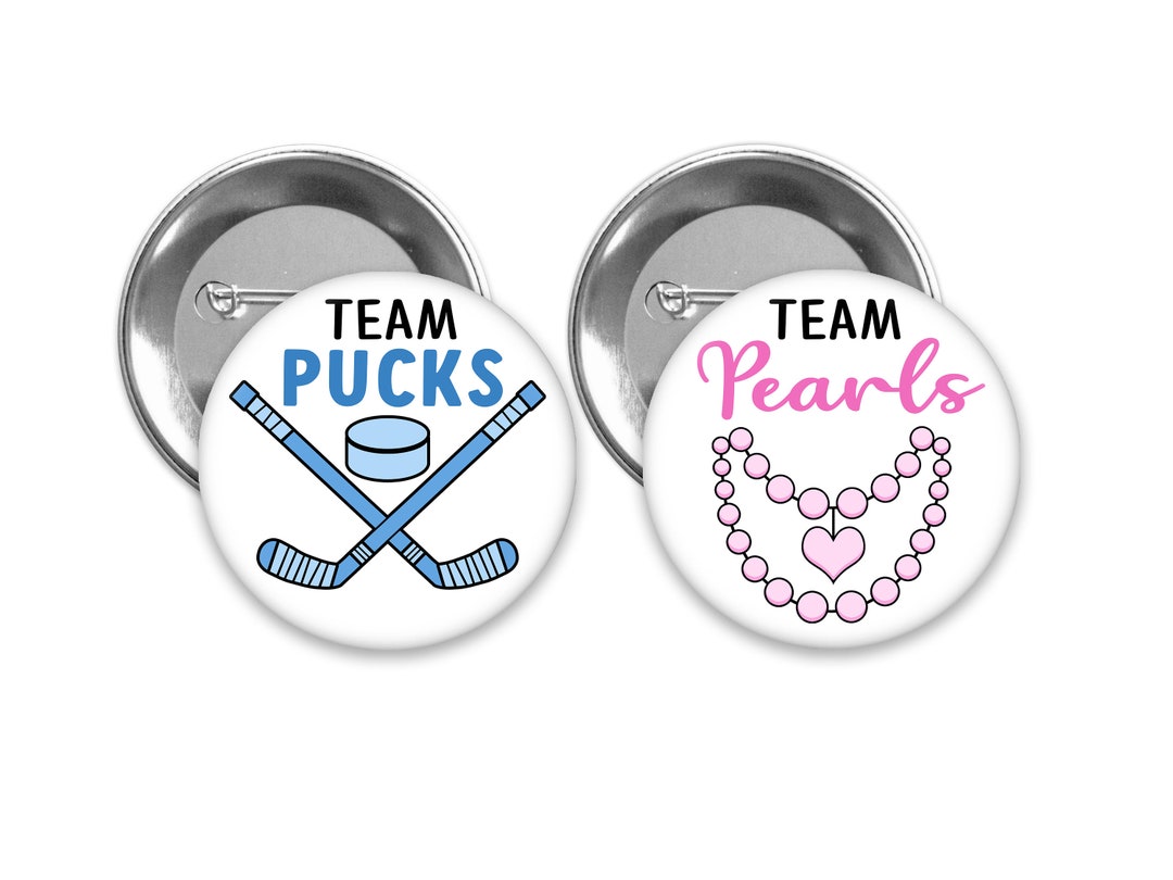 Team Pucks or Pearls Gender Reveal Pins: Hockey Party Favors - Etsy