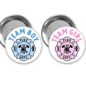Team Boy or Team Girl Firefighter Badge Gender Reveal Pins With Pink ...