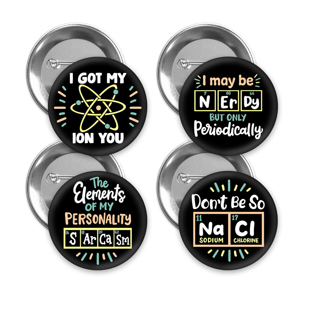 Science Themed Pin Back Buttons. Set of 4. 3 Pin Sizes to Choose From ...