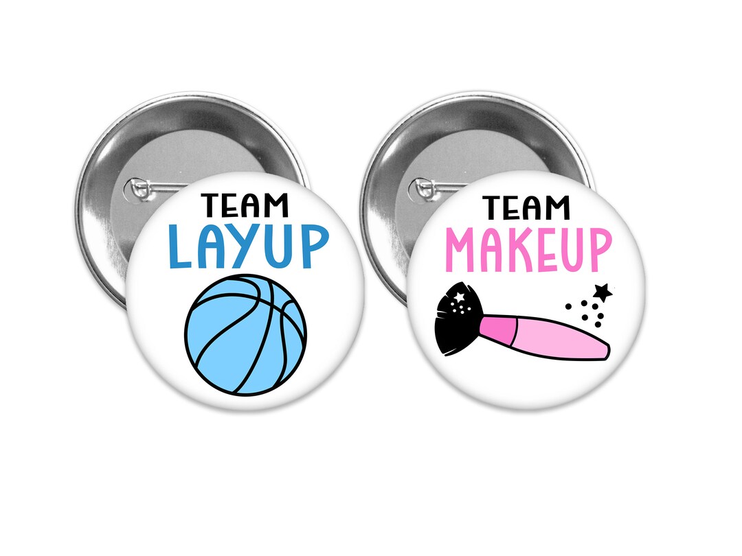 Team Layup and Team Makeup Basketball Themed Gender Reveal Pins With ...