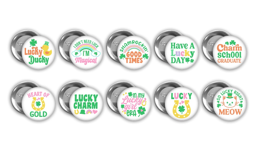 St. Patricks Day Pin Back Buttons. Set of 10. 3 Pin Sizes to Choose ...