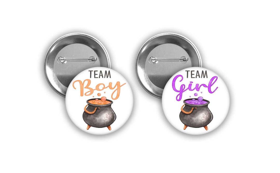 Team Girl and Team Boy Cauldron Gender Reveal Pins With Purple and ...