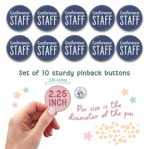 Conference STAFF Navy Blue Pin Back Buttons. Set of 10. 2.25 Inch Pins ...