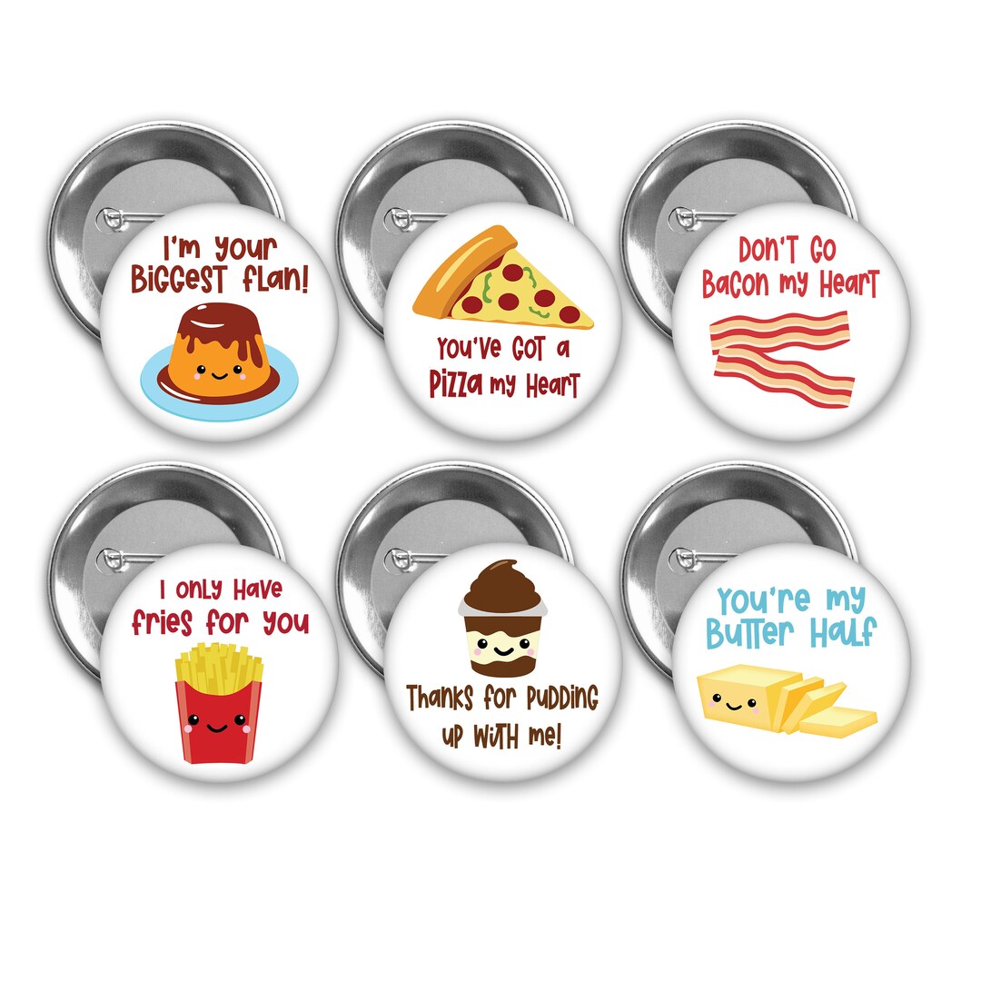 Super Cute Food Puns Love Valentines Pin Back Buttons. Set of 6. 3 Pin ...
