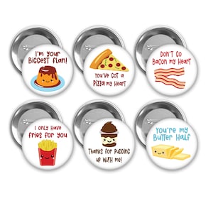 Super Cute Food Puns Love Valentines Pin Back Buttons. Set of 6. 3 Pin ...