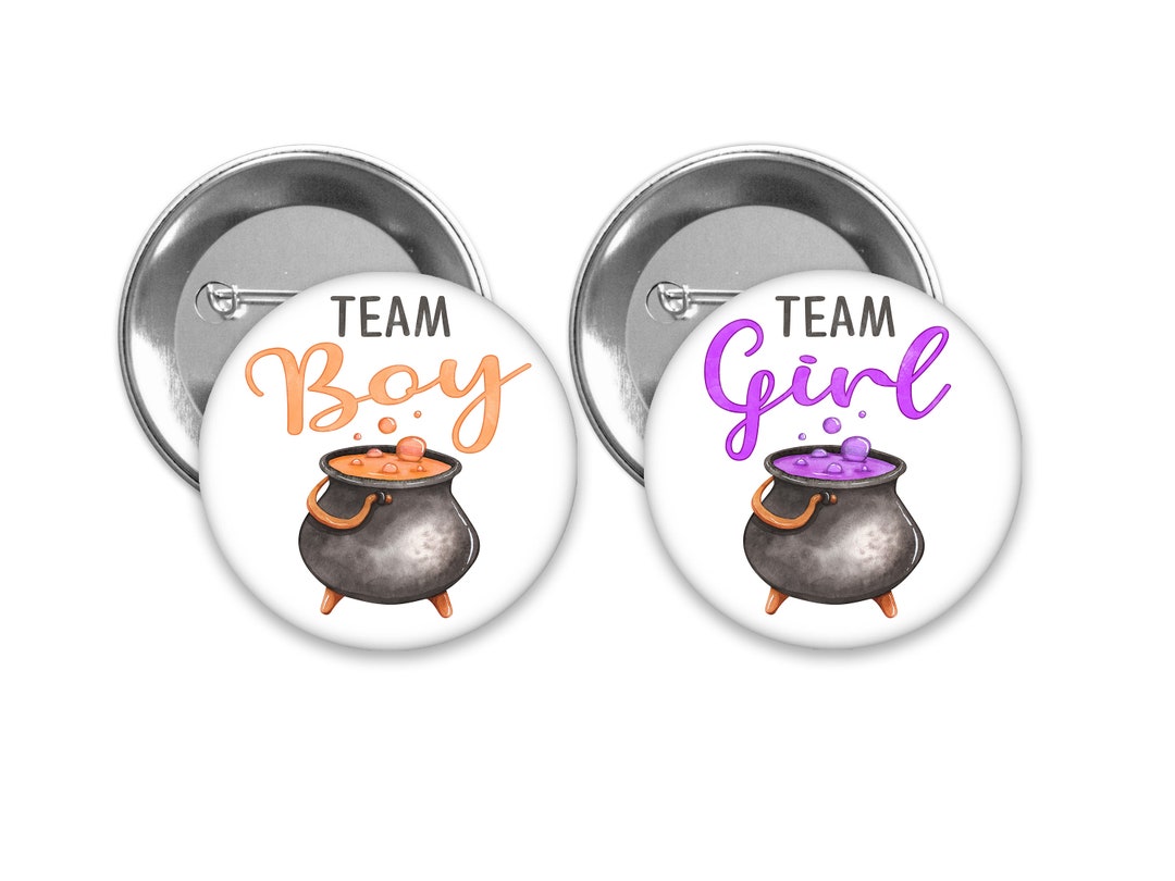 Team Girl and Team Boy Cauldron Gender Reveal Pins With Purple and ...