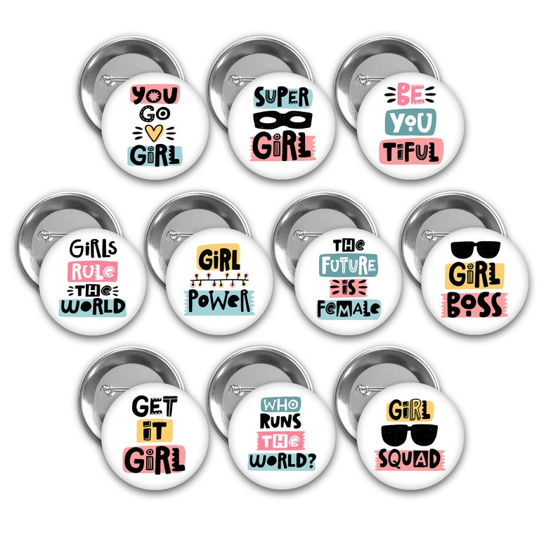 Girl Power Pin Back Buttons. Set of 10. 3 Pin Sizes to Choose From. - Etsy
