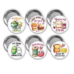 Super Cute Food Puns Love Valentines Pin Back Buttons. Set of 6. 3 Pin ...