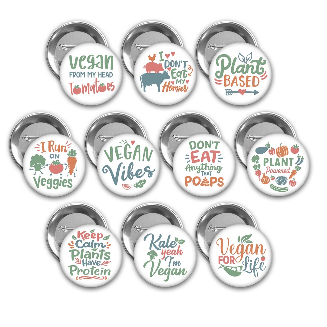 Vegan Pin Back Buttons. Set of 10. 3 Pin Sizes to Choose From. - Etsy