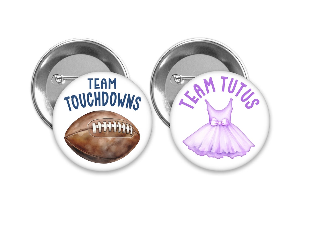Team Touchdowns & Team Tutus Gender Reveal Pins: Football Party Favors ...