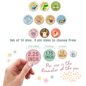 Kids Positive Reward Pin Back Buttons. Set of 10. 3 Pin Sizes to Choose ...