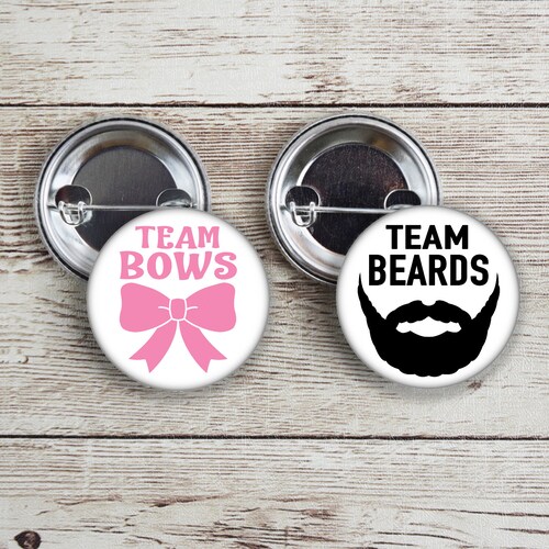 Bows or Beards Gender Reveal Pins. Pink Bow and Black Beard. | Etsy