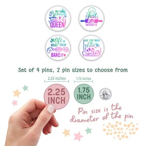 Baking Queen Themed Pin Back Buttons. Set of 4. 2 Pin Sizes to Choose ...