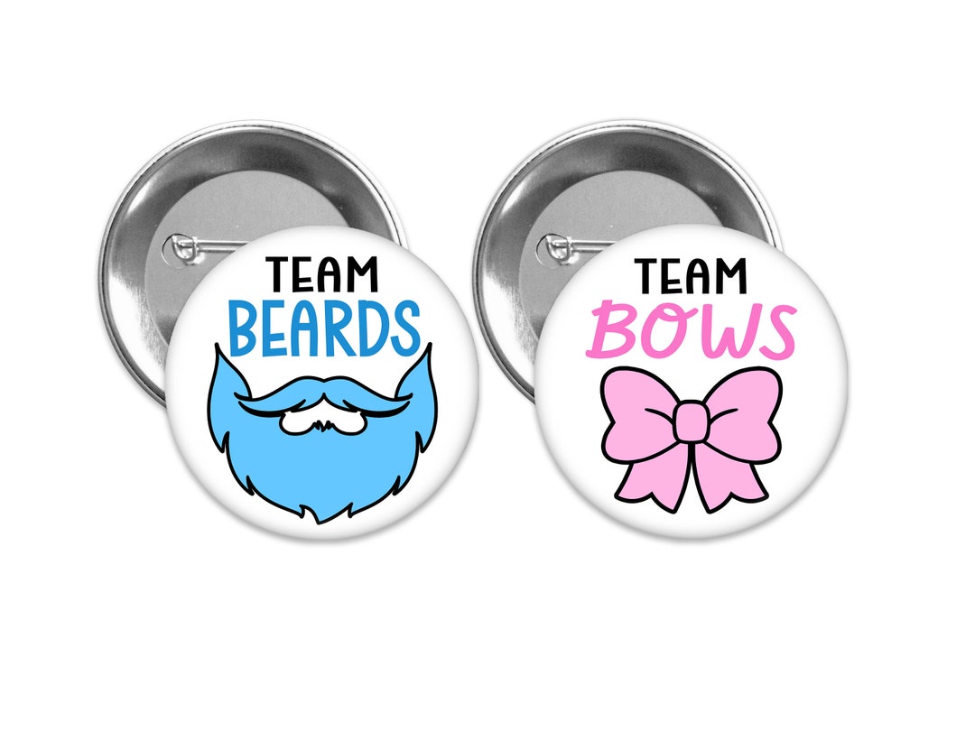 Team Beards and Team Bows Gender Reveal Pins With Pink and Blue. 2 Pin ...