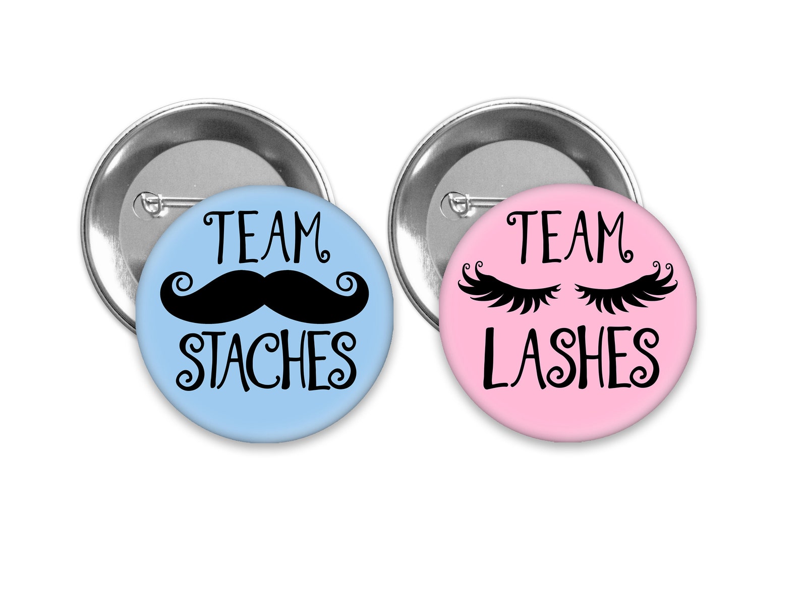 Team Lashes or Team Staches Gender Reveal Pins. Pink and Blue. 2 Pin ...