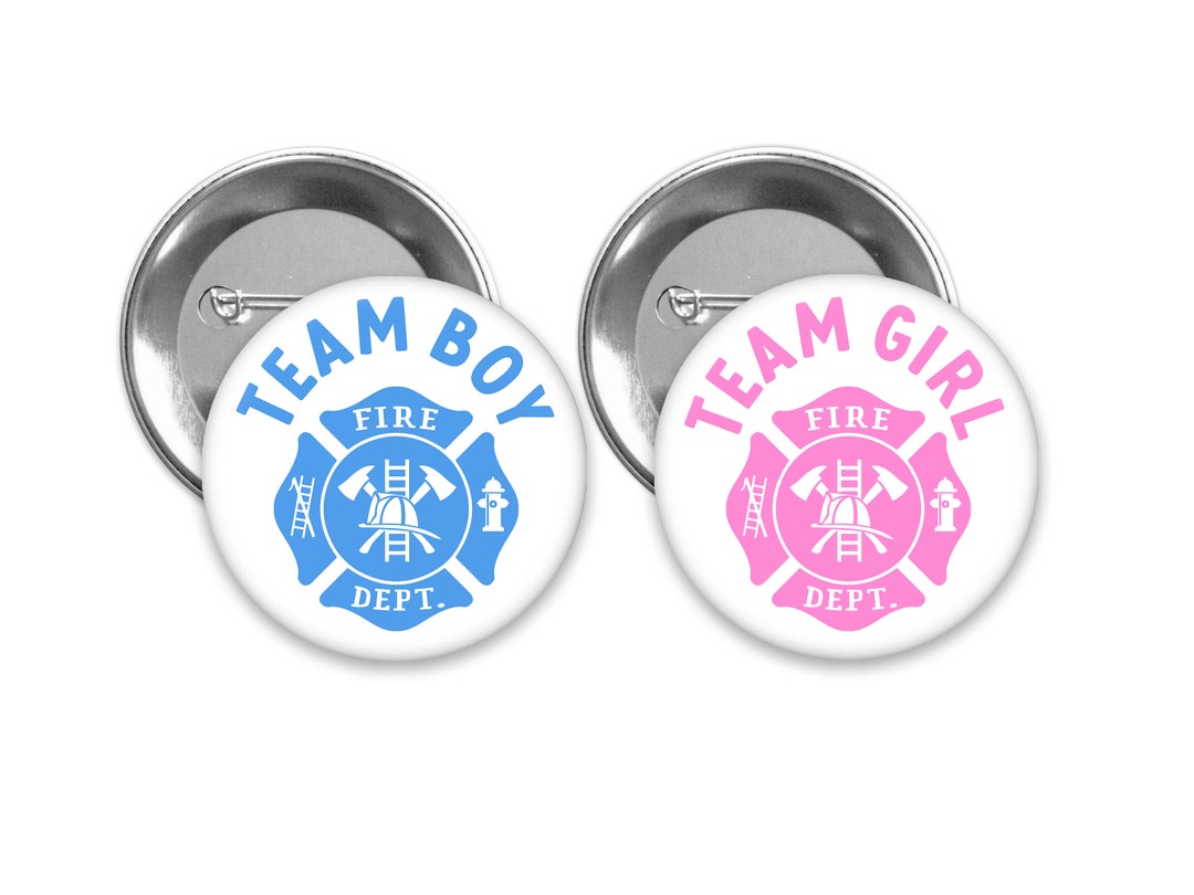 Firefighter Gender Reveal Pins: Team Boy, Team Girl Badges - Etsy