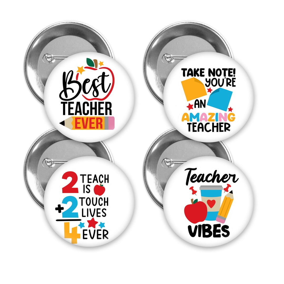 Teacher Pinback Buttons: Set of 4 Teacher Appreciation Pins - Etsy