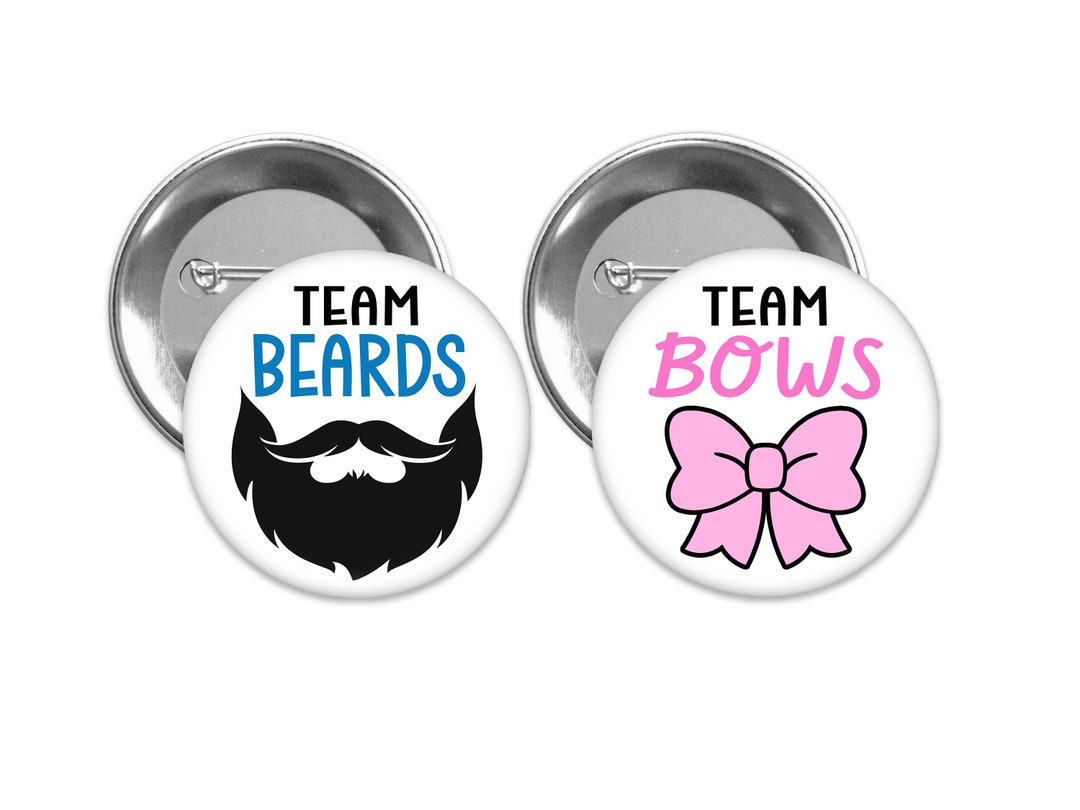 Team Bows and Team Beards Gender Reveal Pins. Pink Bow and Black Beard ...
