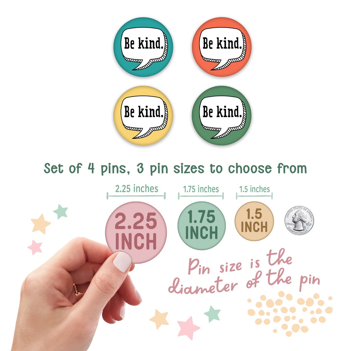 Be Kind Speech Bubble Pinback Buttons - Set of 4 - Etsy