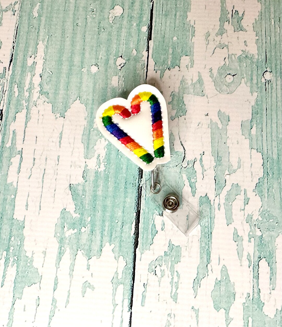 Colorful Candy Cane Badge Reel, Rainbow Candy Cane Badge Reel, ID Badge ...