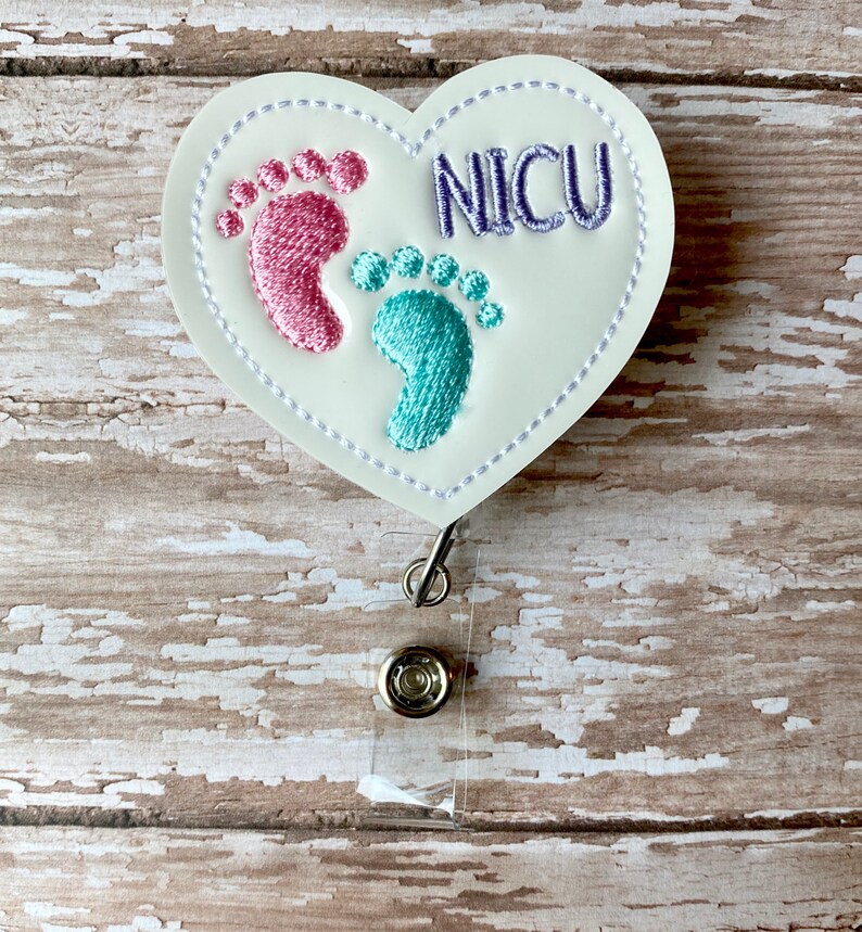NICU Heart Badge Reel Baby Feet Nurse Badge Reel ID Badge - Etsy