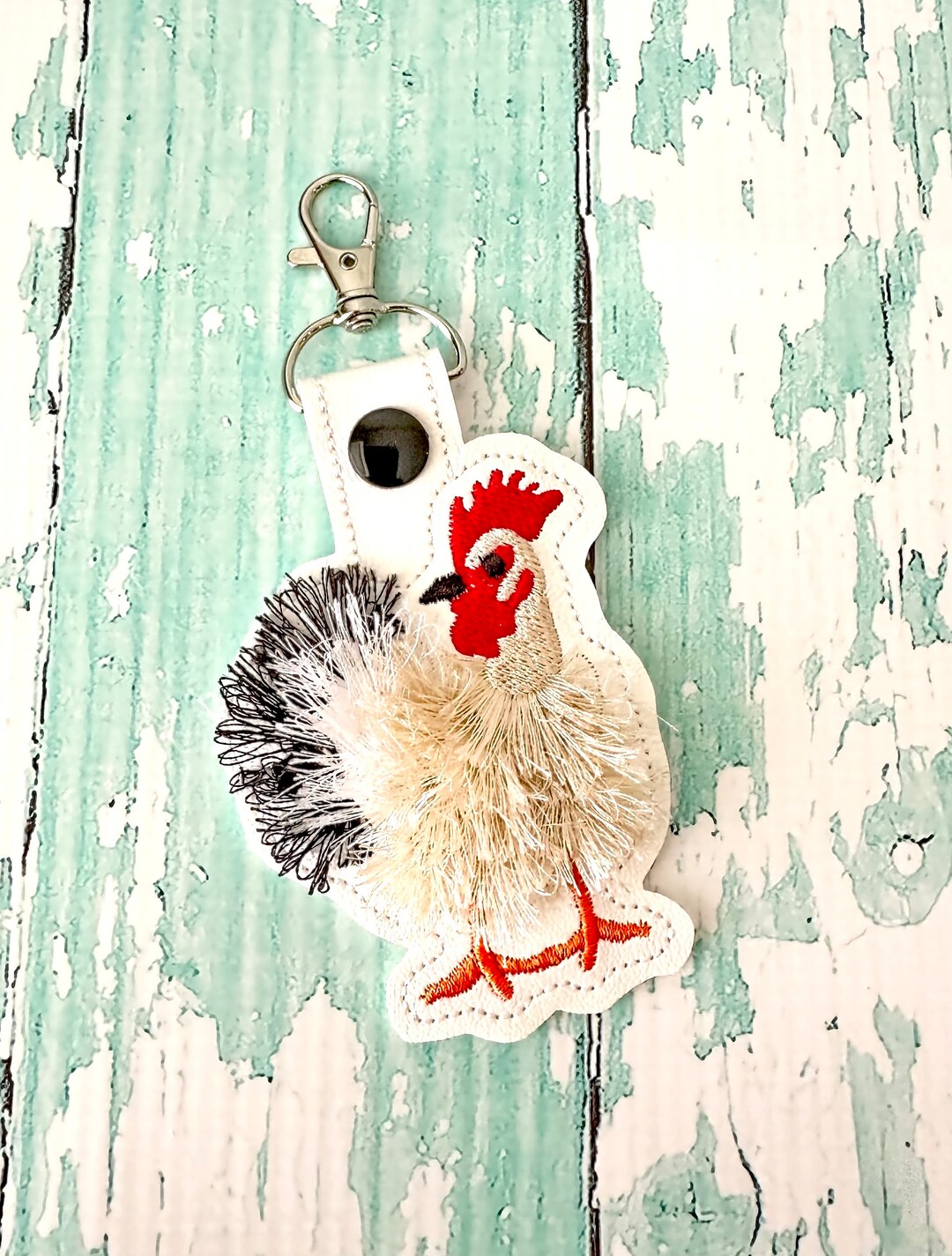 Fuzzy Chicken Keychain Tri-color, Fringe Chicken Key Chain, Chicken ...