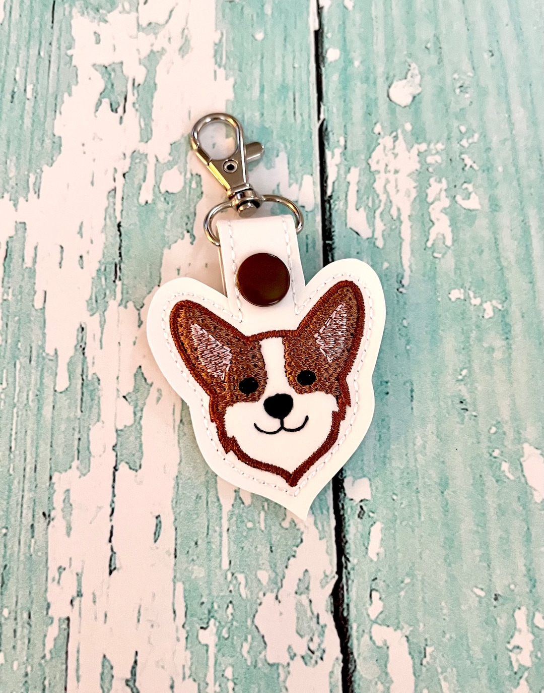 Corgi Face Keychain, Corgi Key Chain, Bookworm Zipper Pull, Bag Tag for ...